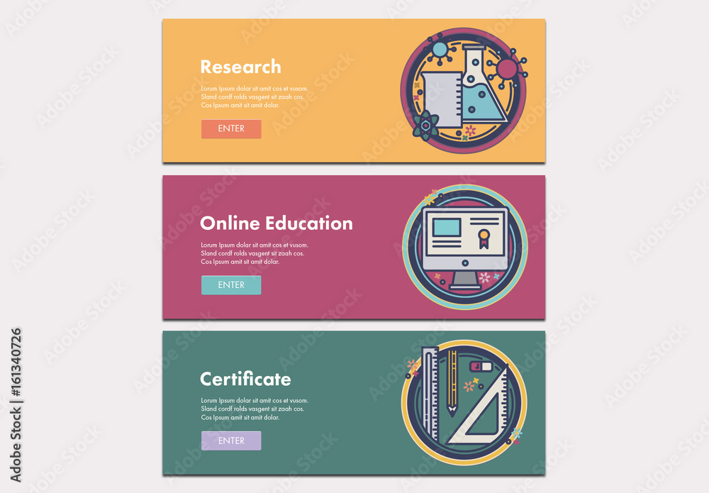 3 Illustrated Education Themed Web Banners 1 Stock Template | Adobe Stock