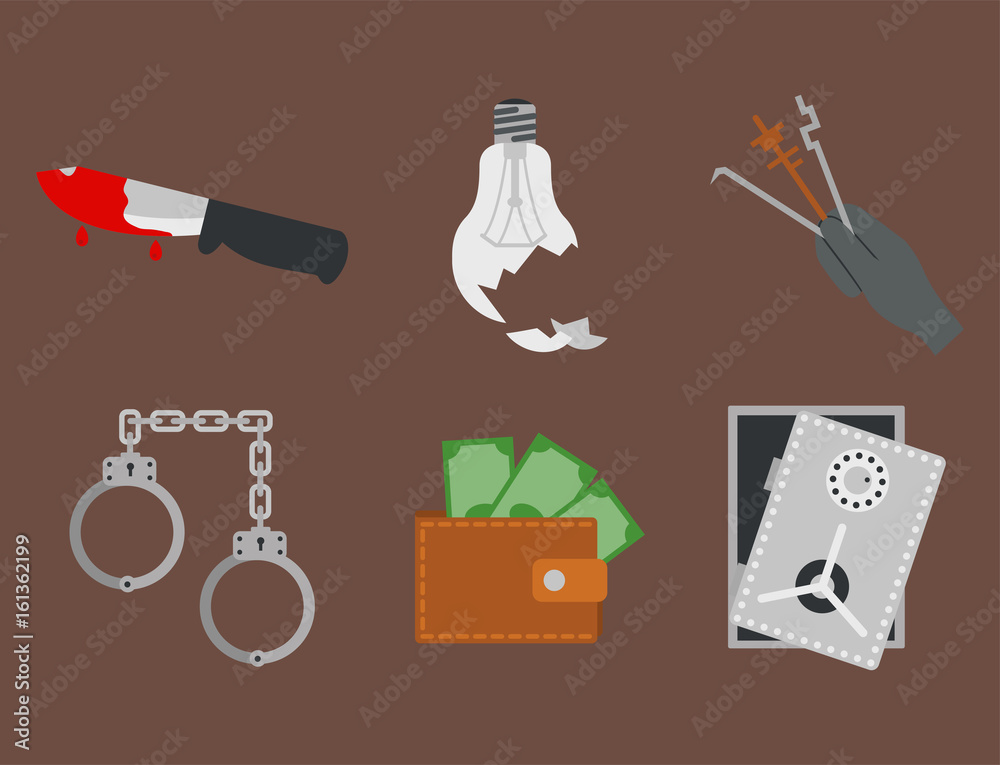 Crime icons protection law justice sign security police gun offence ...