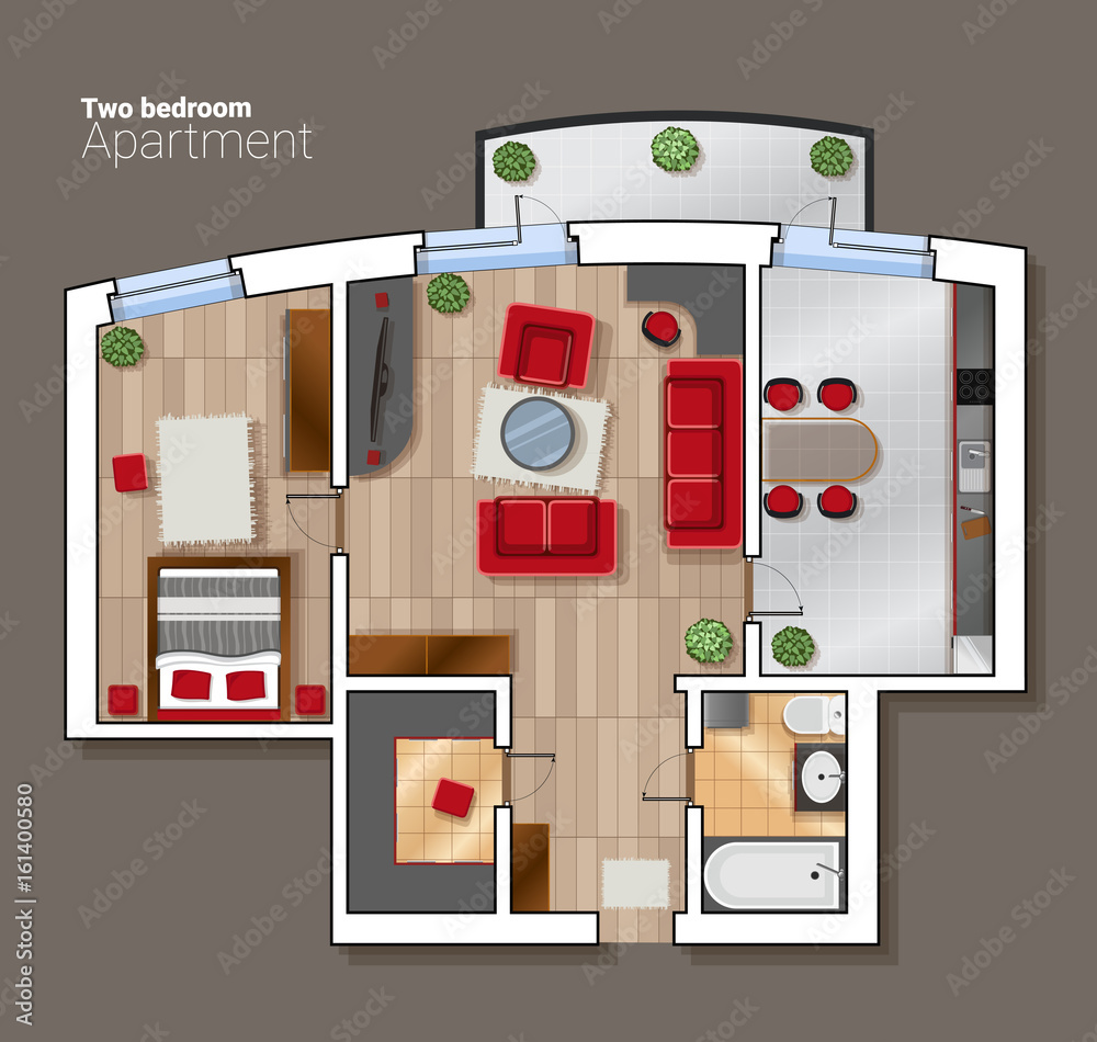 Vector top view floor plan of the house room. Modern dining room ...