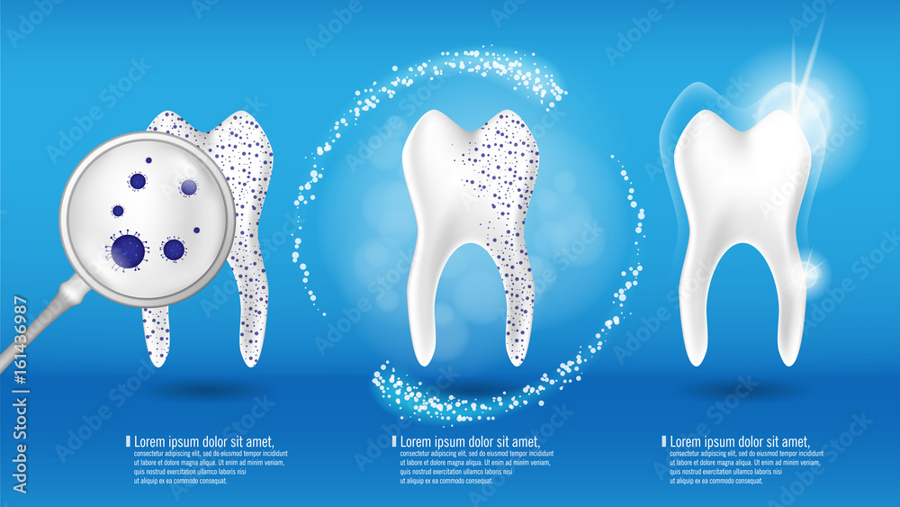 Oral Care and Dental health Concept. Shiny clean and dirty tooth on ...