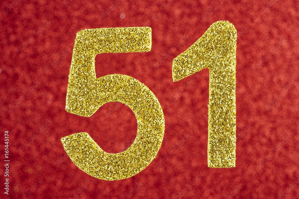 Number fifty-one yellow over a red background. Anniversary. Stock Photo ...