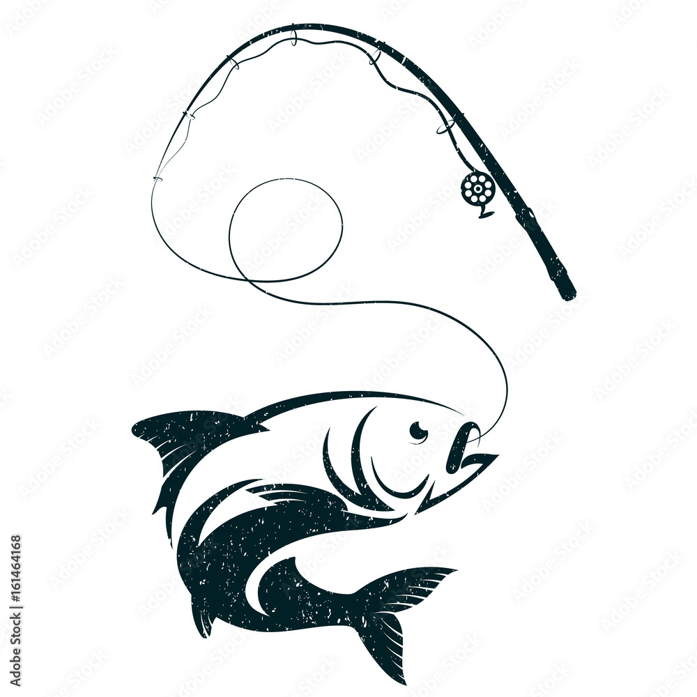 Fish on the hook and fishing rod Stock Vector | Adobe Stock