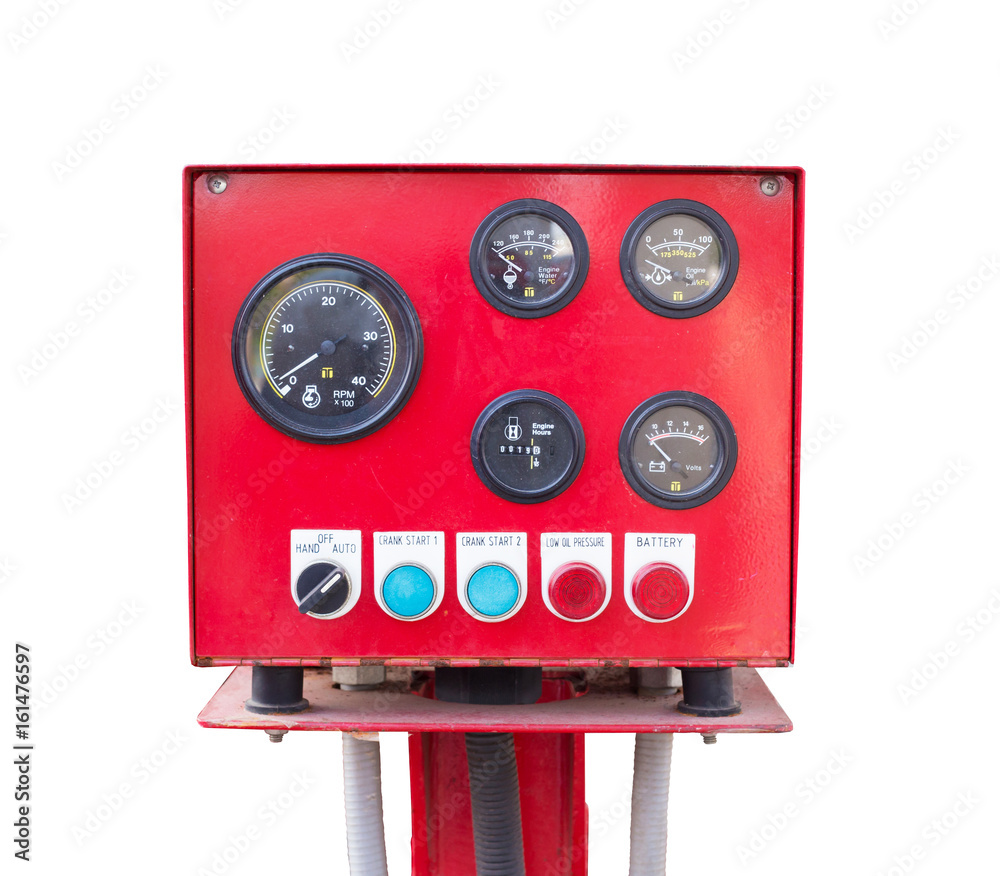 Pressure gauge panel of fire pump. Stock Photo | Adobe Stock