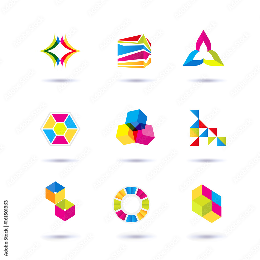 Set of minimal geometric multicolor symbols and shapes. Trendy icons ...