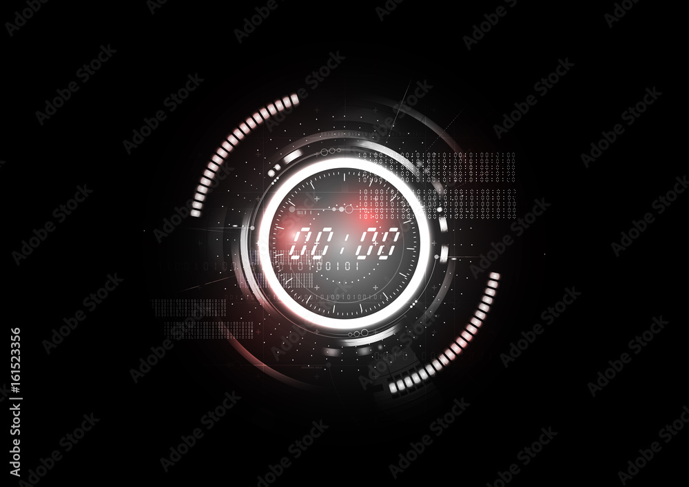 Technological abstract red light clock interface background vector ...