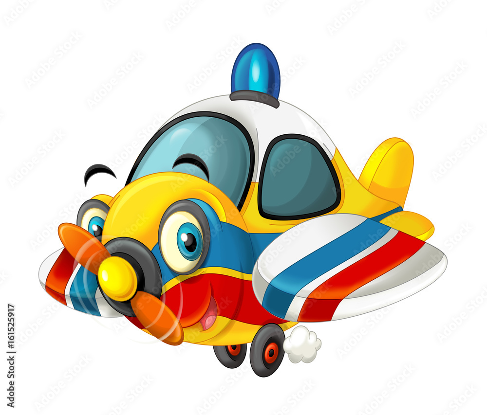 cartoon happy traditional ambulance or rescue plane with propeller ...