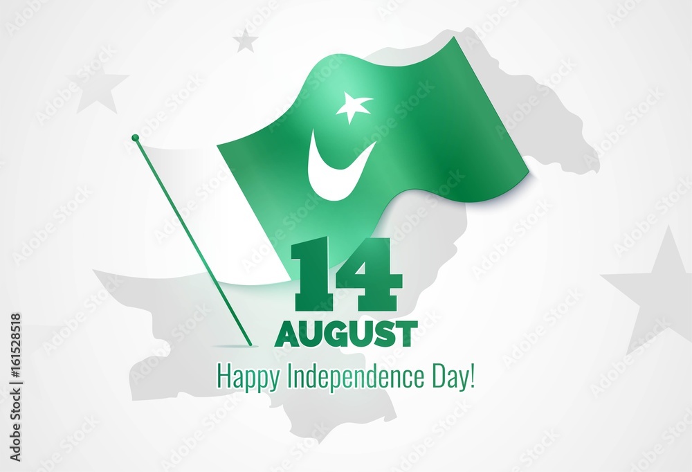14 August. Pakistan Independence Day greeting card. Celebration ...