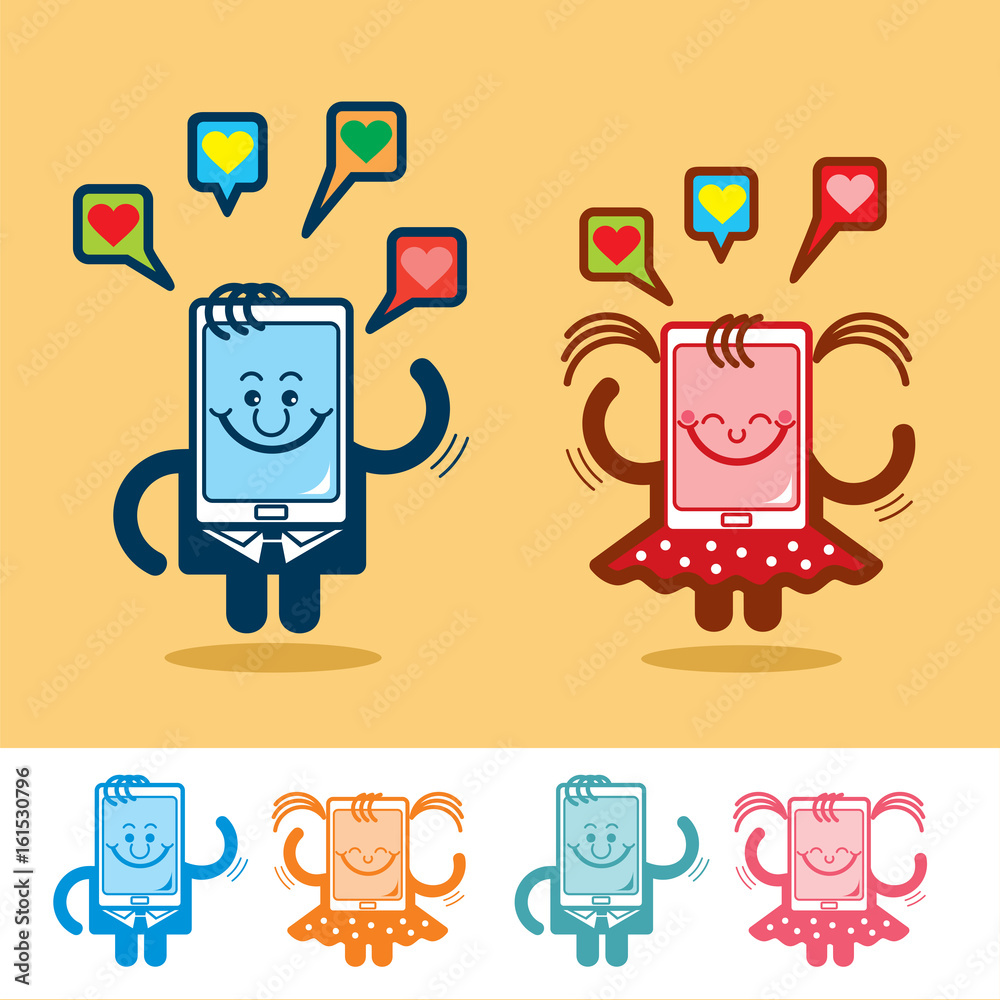 Funny Cartoon Phone. Cute characters of mobile telephones. Vector ...