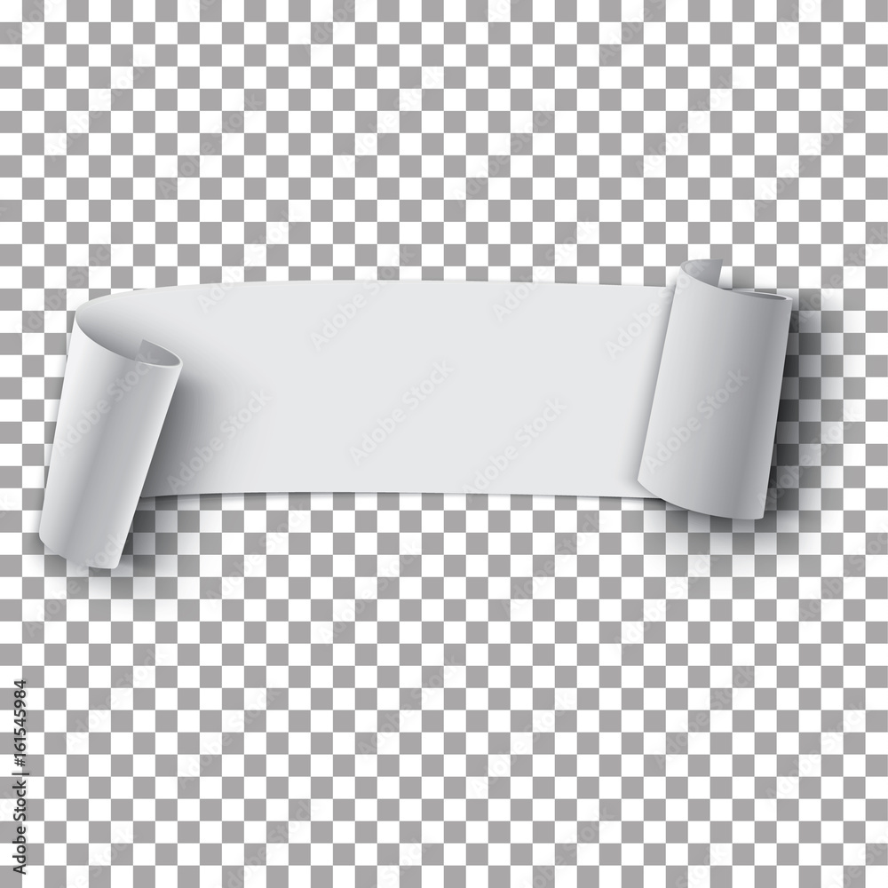 White realistic curved paper banner on transparent background. Vector ...