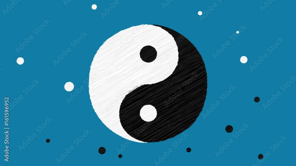 Yin and Yang symbol reveals in hand-drawn style (alpha matte included ...