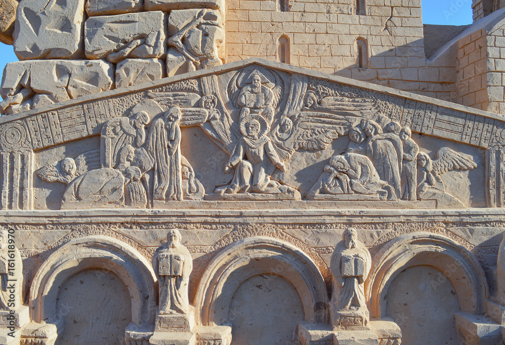 Sand sculpture on Bible story about Moses and Ten Plagues Stock Photo ...