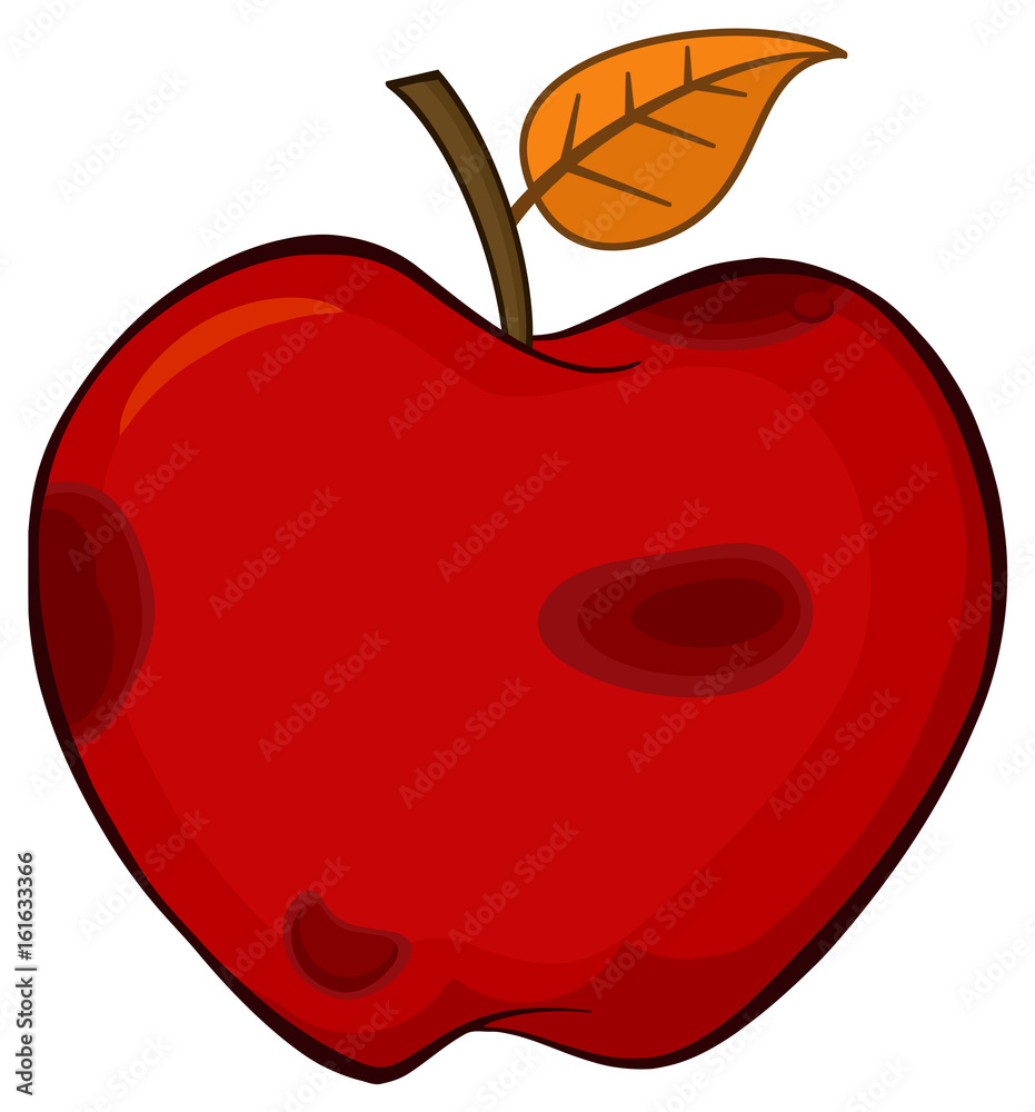 Rotten Red Apple Fruit With Leaf Cartoon Drawing Simple Design ...