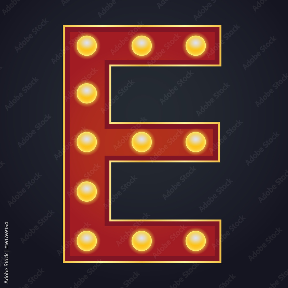 Letter E alphabet sign marquee light bulb vintage carnival or circus ...
