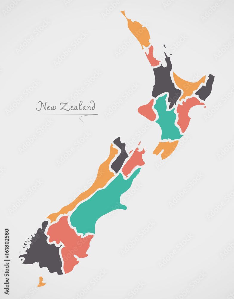New Zealand Map with states and modern round shapes Stock Vector ...