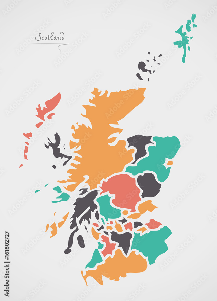 Scotland Map with states and modern round shapes Stock Vector | Adobe Stock