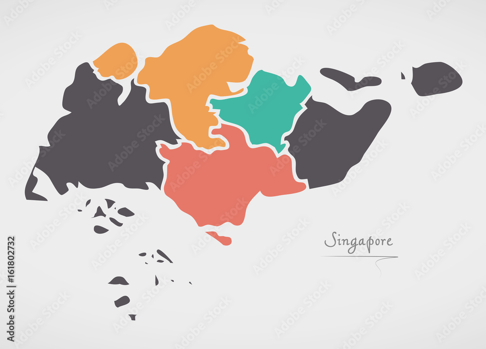 Singapore Map with states and modern round shapes Stock Vector | Adobe ...