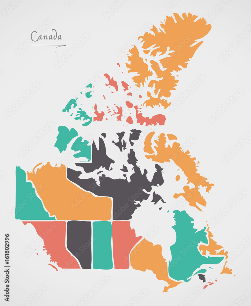 Canada Map with states and modern round shapes Stock Vector | Adobe Stock