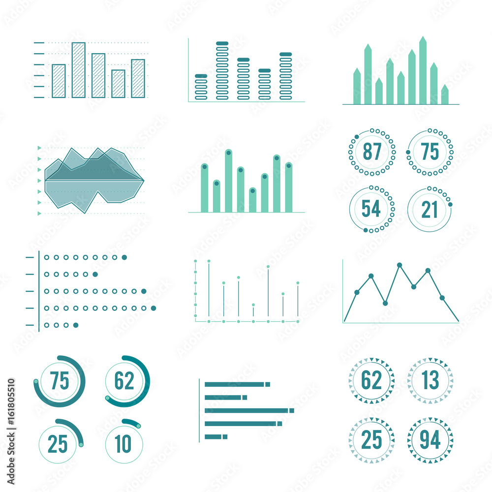 Linear charts, graphs and progress bar. Vector line diagram ...