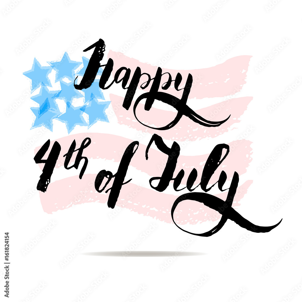 Happy 4th of july vector lettering on USA flag Stock Vector | Adobe Stock