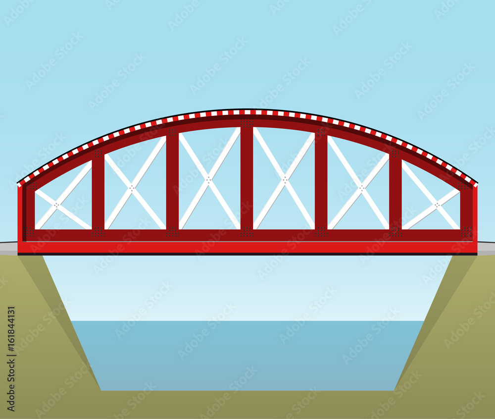 Red vector train bridge in side view and isolated on white background ...