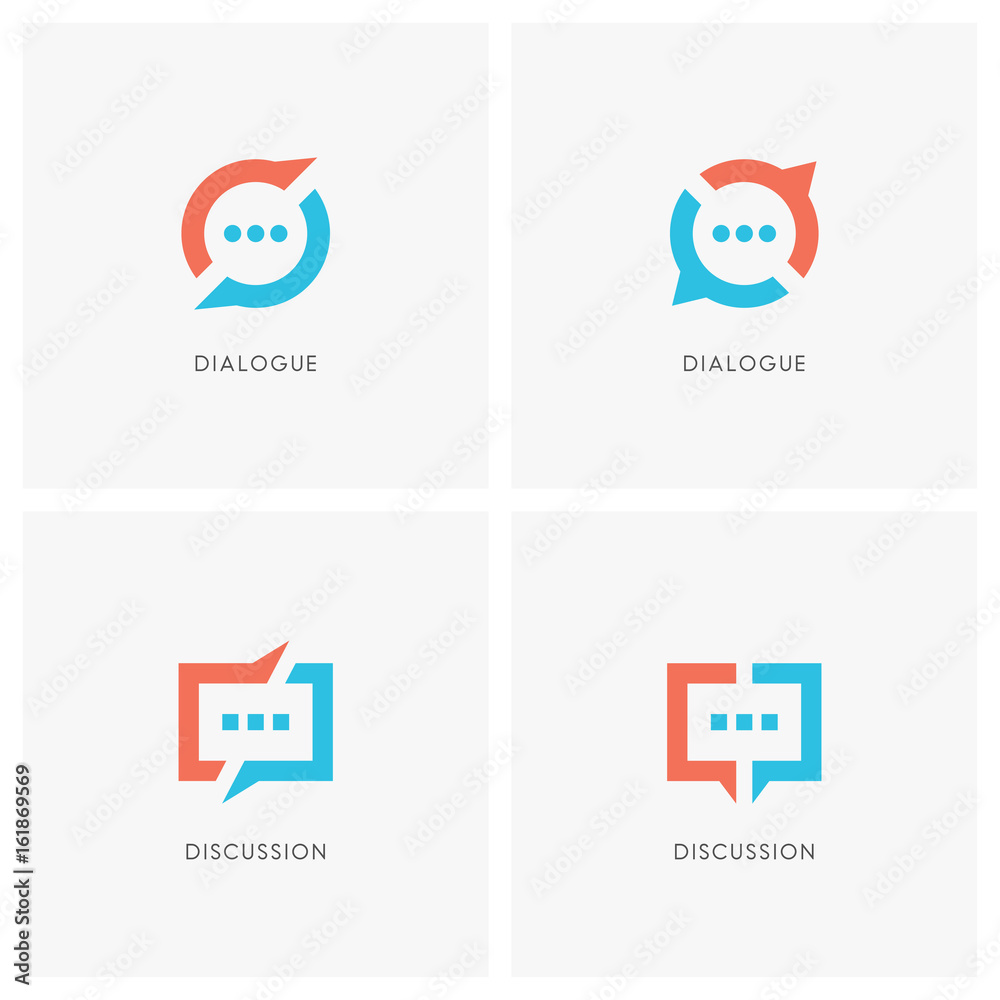 Dialogue and discussion logo set. Split chat symbol, two speakers have ...