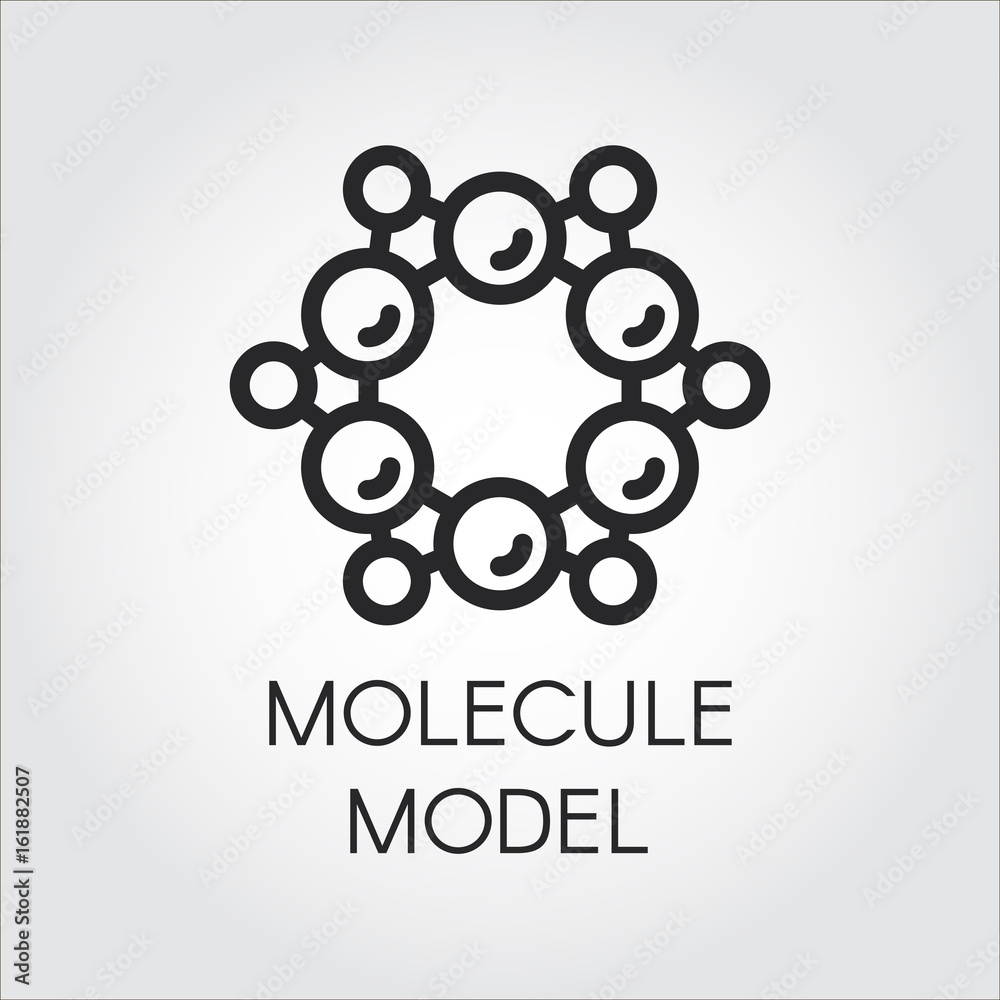 Chemical atomic and molecule model line icon. Label for scientific ...