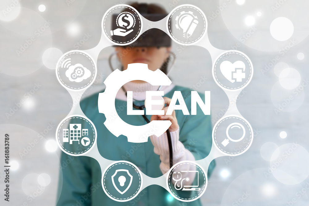 Lean Health Care Concept. Doctor touched gear lean icon on virtual ...