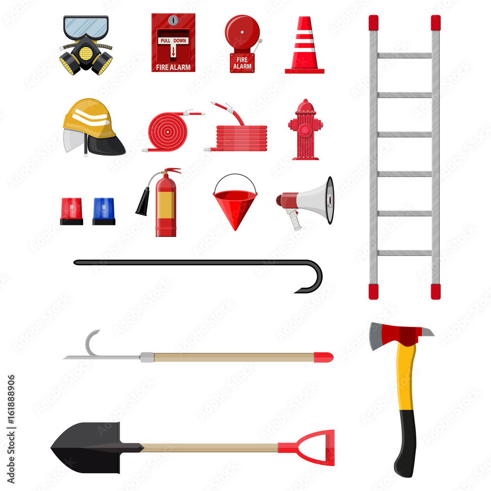 Firefighting set. Fire protection equipment. Stock Vector | Adobe Stock