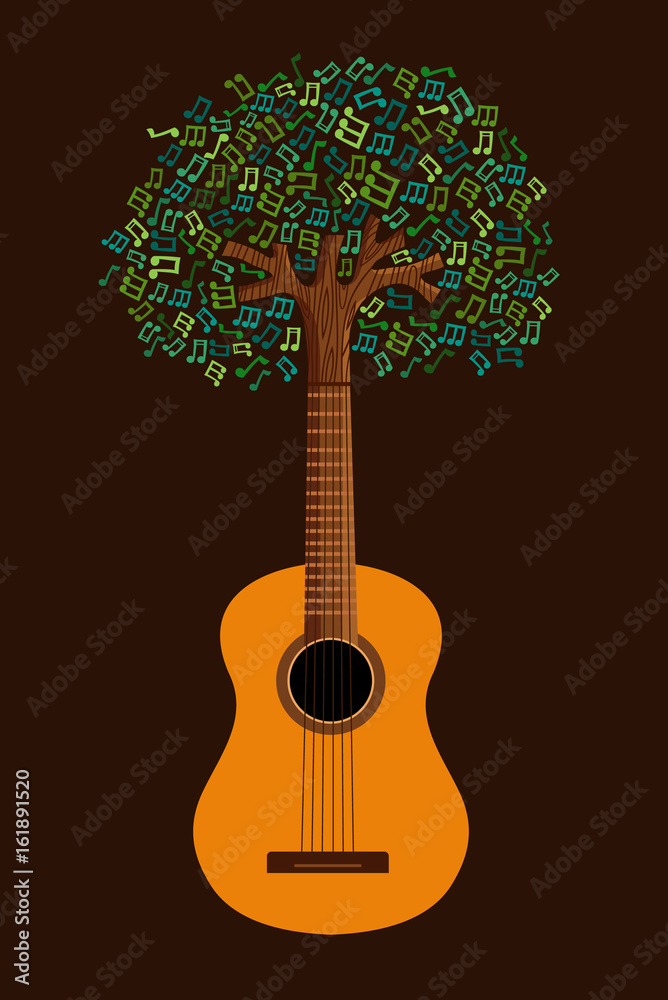 Guitar tree live music nature concept illustration Stock Vector | Adobe ...