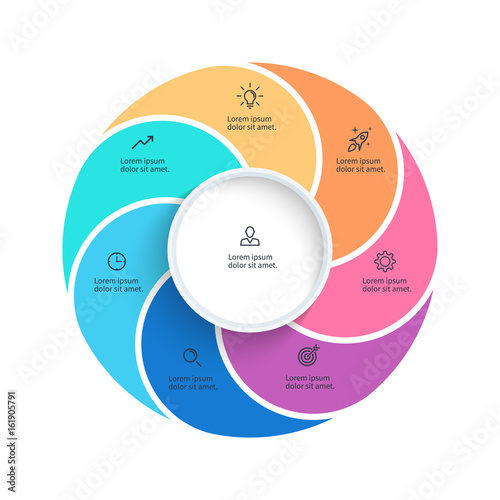 Vector pie chart. Presentation template with 7 steps, options, sections ...