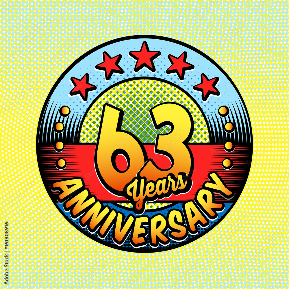 63rd anniversary logo. Vector and illustrations. Comics anniversary ...