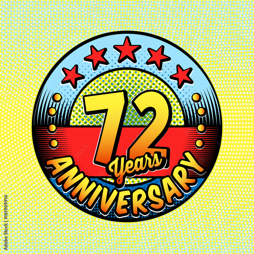 72nd anniversary logo. Vector and illustrations. Comics anniversary ...