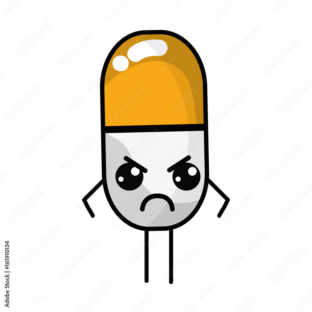 kawaii cute angry pill pharmaceutical medicine Stock Vector | Adobe Stock