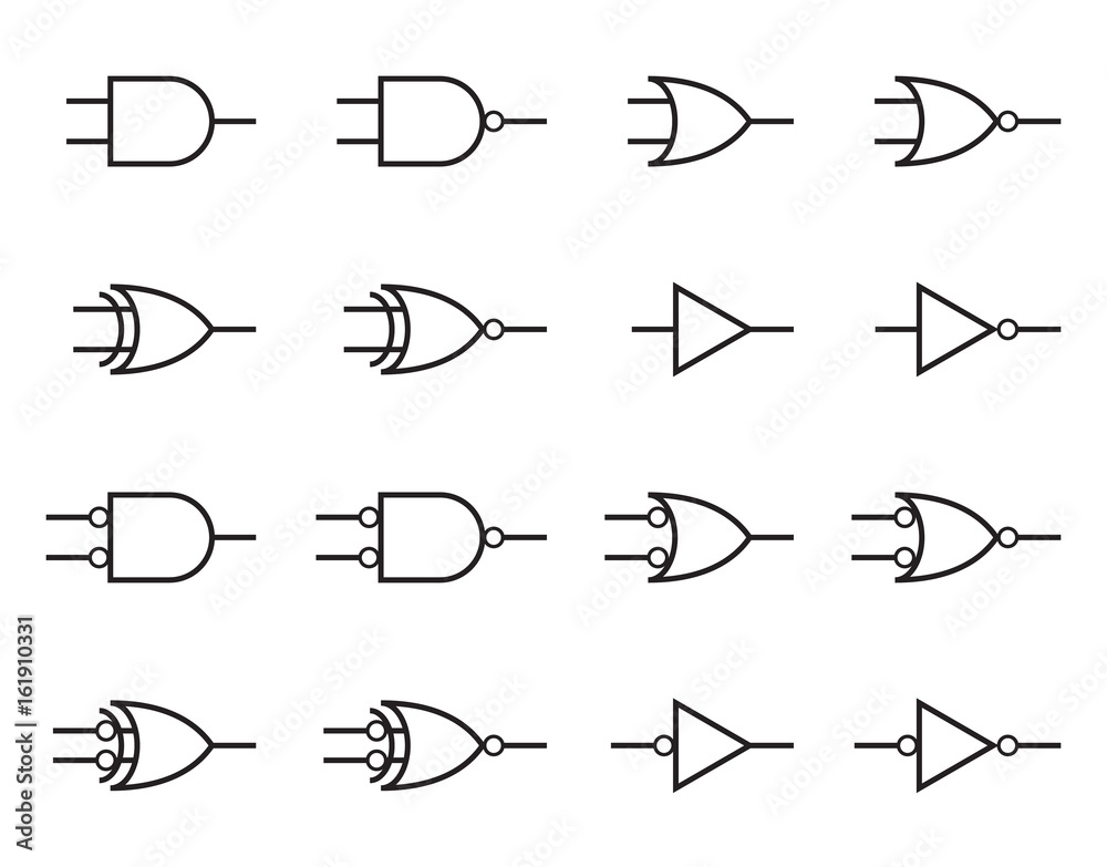 Digital Logic Gate Symbols Black Isolated On White Background Vector Digital Logic Gate Symbols Black Isolated On White Background Vector