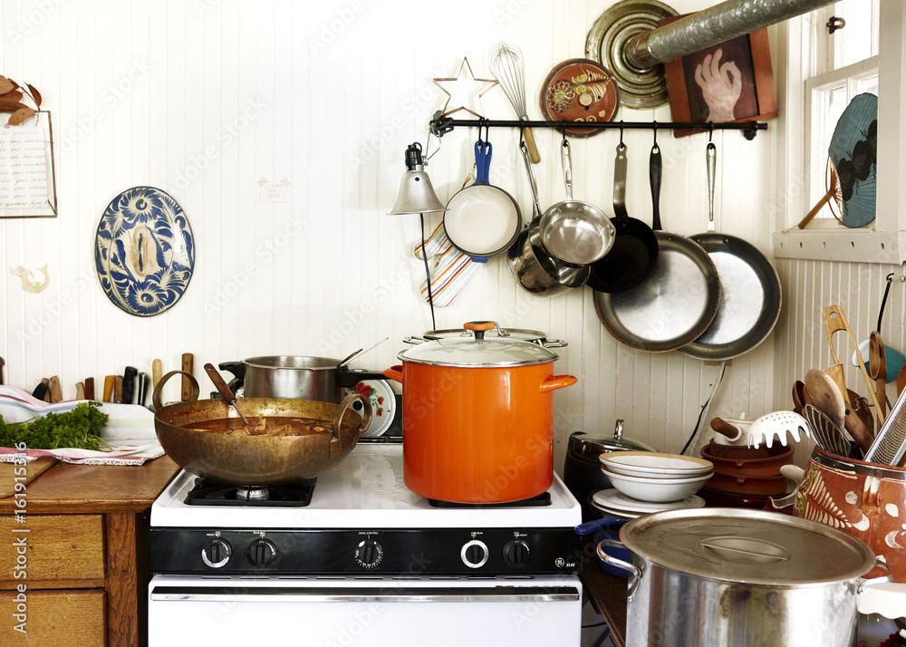 Interior of kitchen with utensils Stock Photo | Adobe Stock