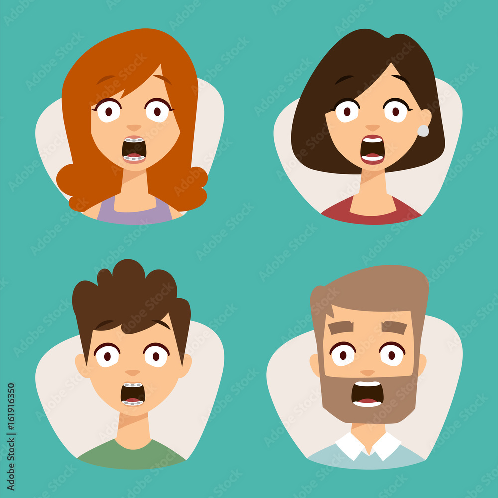 Vector set beautiful emoticons face of people fear shock surprise ...