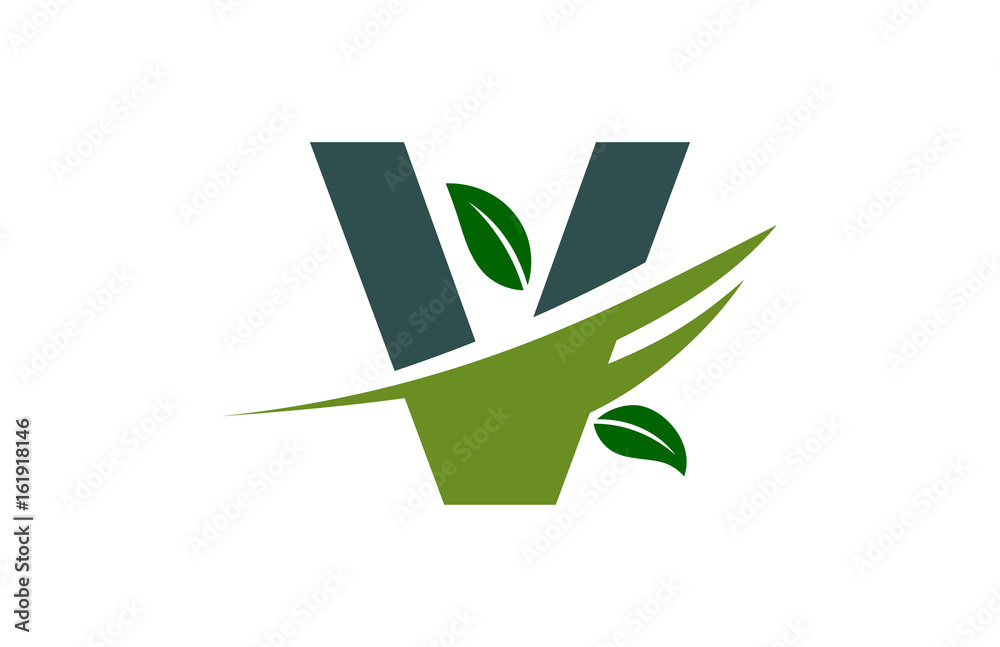 V Green Leaves Swoosh Letter Logo Stock Vector | Adobe Stock