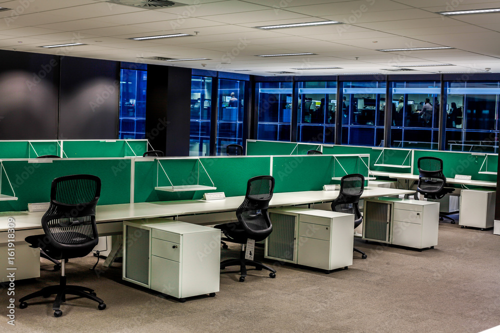 Empty work stations in a modern open space office Stock Photo | Adobe Stock