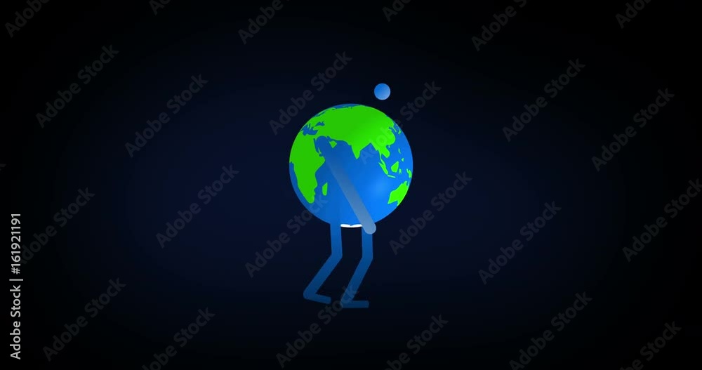 Depressed Planet Earth Cartoon Character in Walk Cycle Animation 4k ...