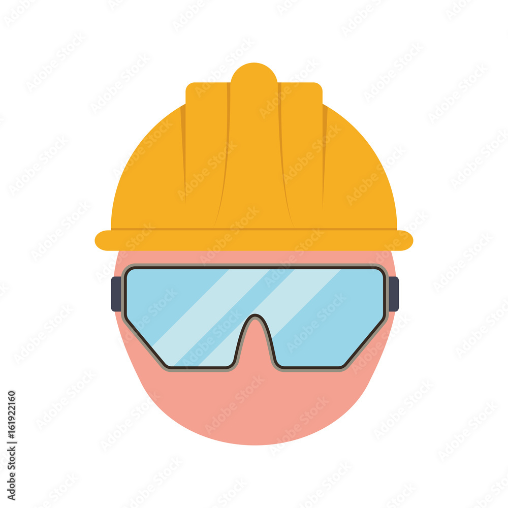 man with safety helmet and goggles icon over white background ...