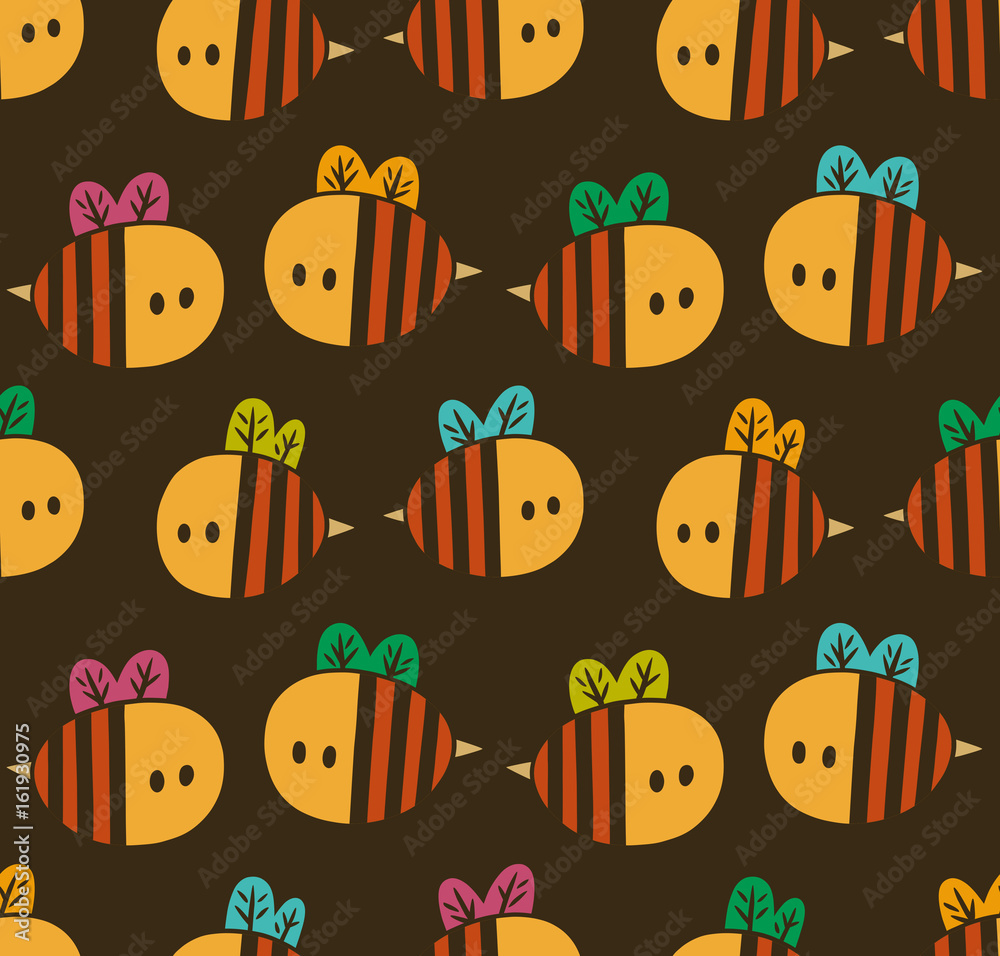 Seamless pattern with cartoon bees for design fabric, backgrounds ...