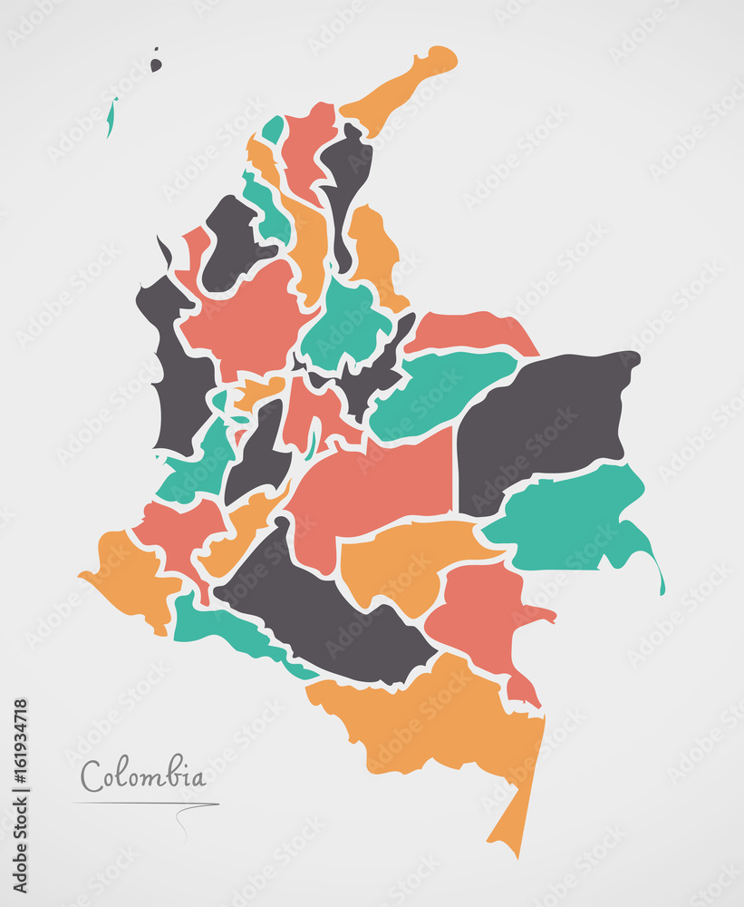 Colombia Map with states and modern round shapes Stock Vector | Adobe Stock