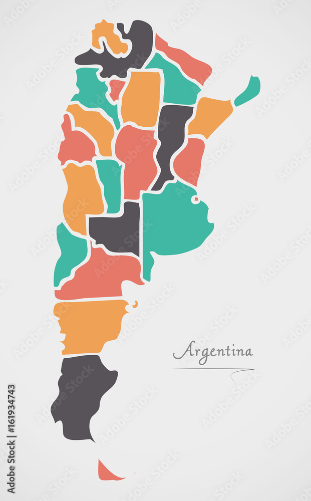 Argentina Map with states and modern round shapes Stock Vector | Adobe ...