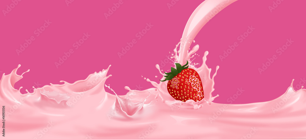 Strawberry milk pink splash On a pink background. Stock Illustration ...