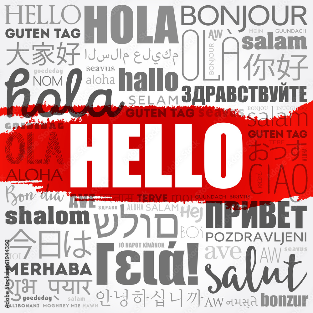 Hello word cloud in different languages of the world, background ...