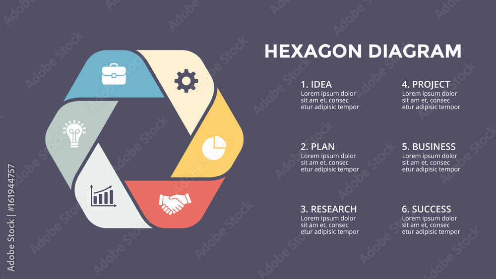 Vector circle arrows infographic, cycle diagram, hexagon graph ...