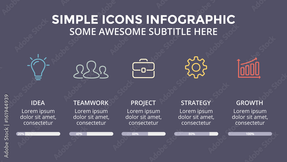 Vector icons minimal infographic, text diagram, flat percents status ...