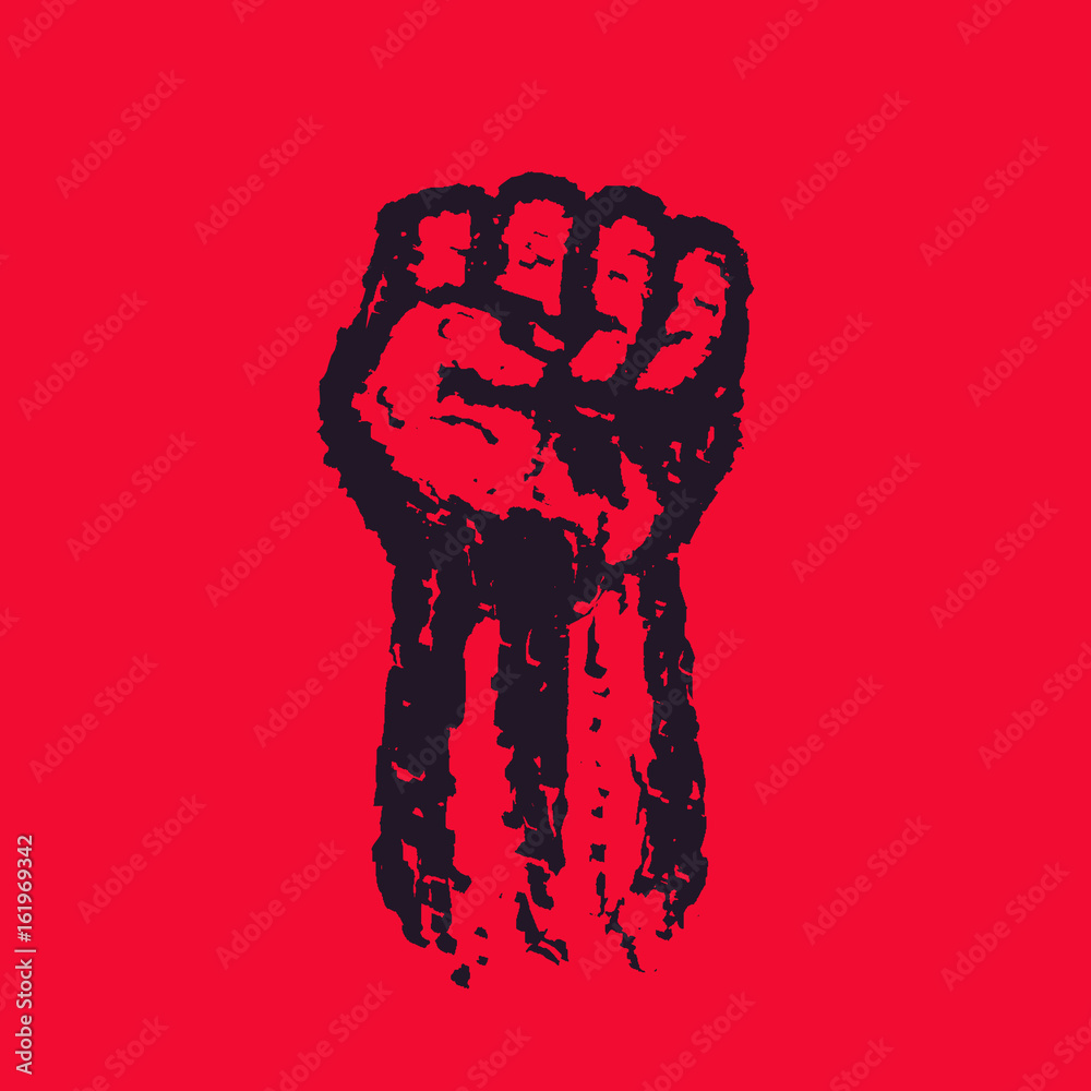 Fist held high in protest, hand raised up, grunge revolt symbol Stock ...