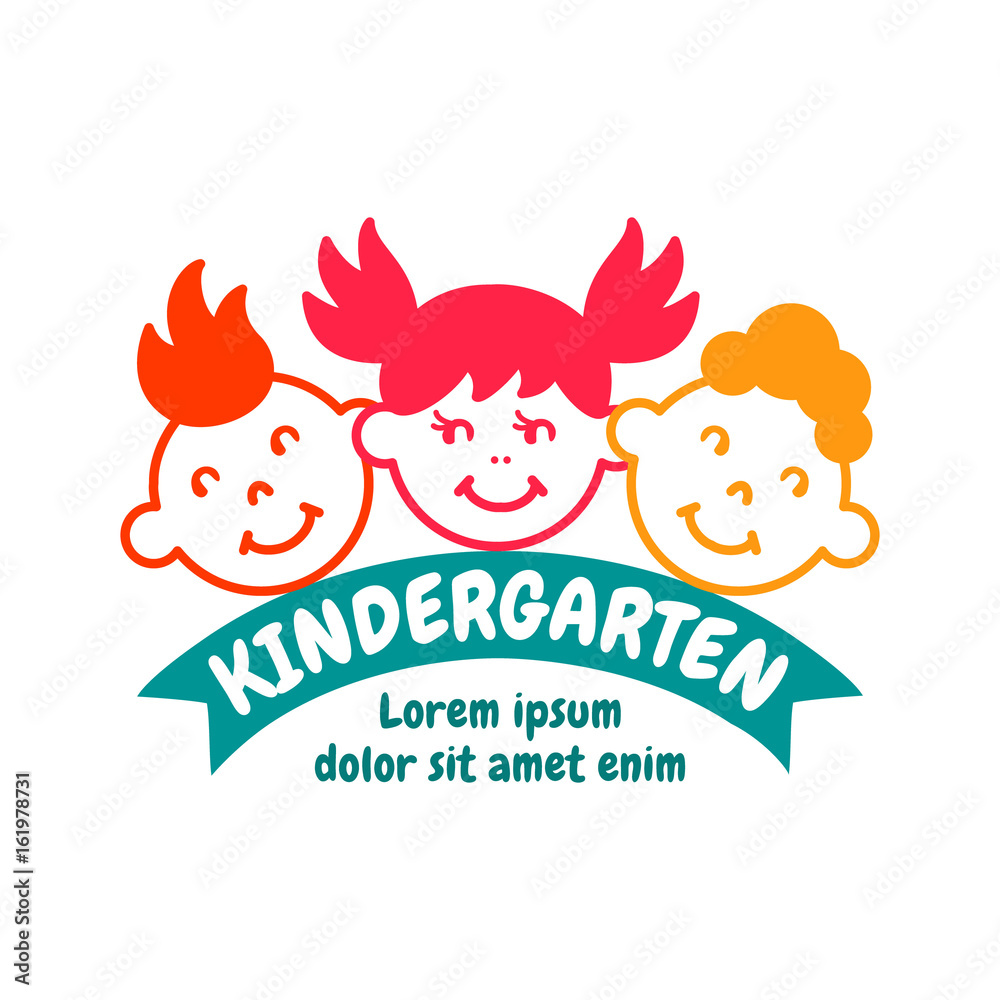 Kindergarten bright colorful logo concept. Flat design logotype. EPS 10 ...