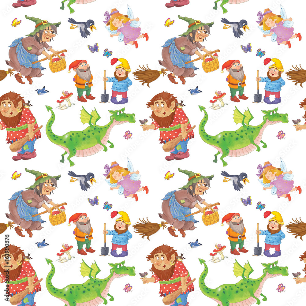 Fairy tale characters. Seamless pattern. Illustration for children ...